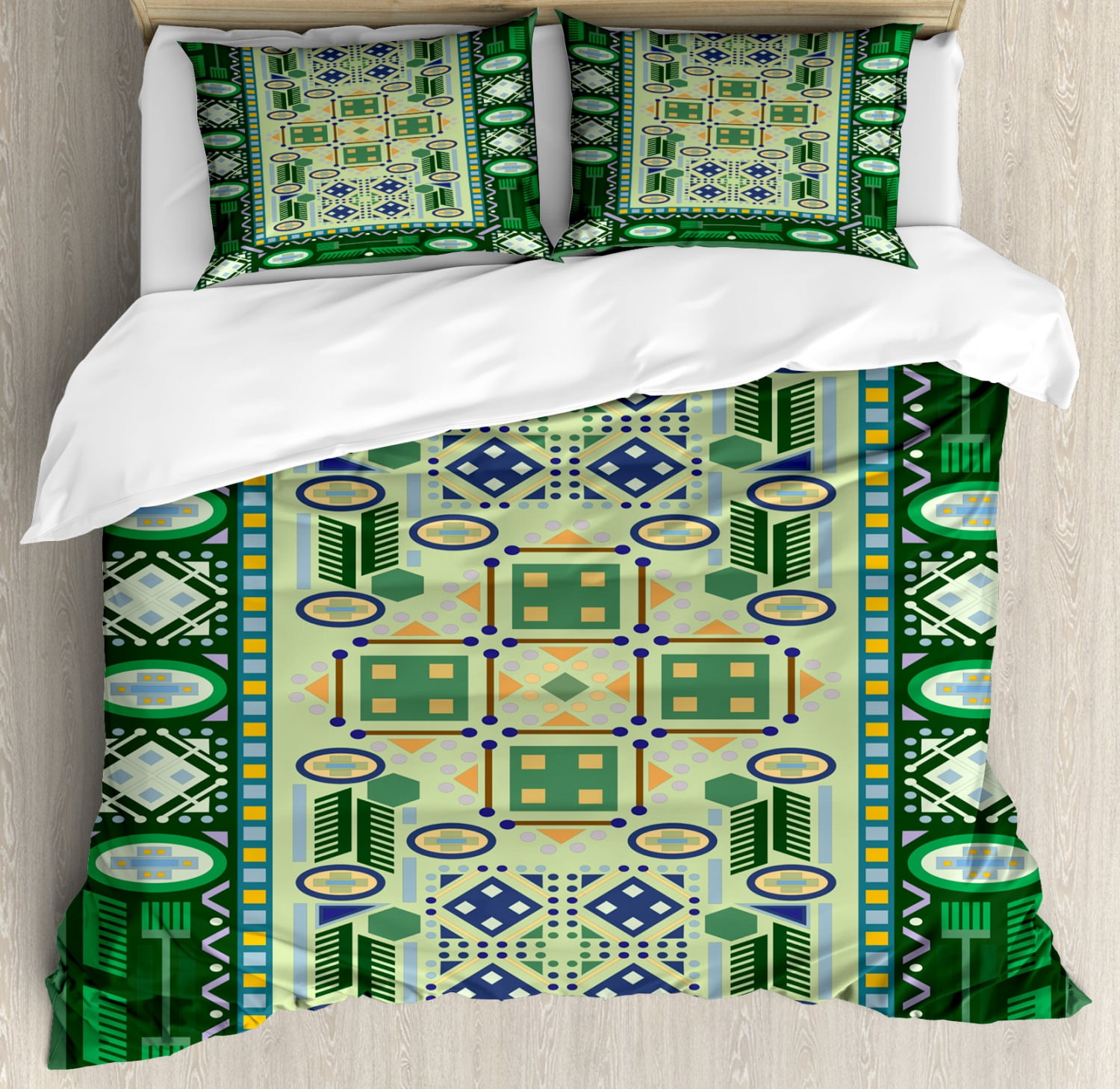 Afghan Queen Size Duvet Cover Set, Oriental Culture Arrangement of ...