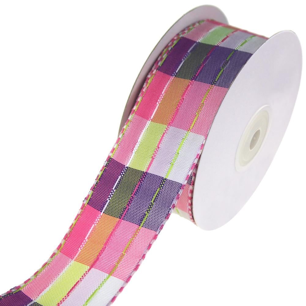 Colorful Stitched Line Plaid Ribbon, Pink, 1-1/2-Inch, 10-Yard ...