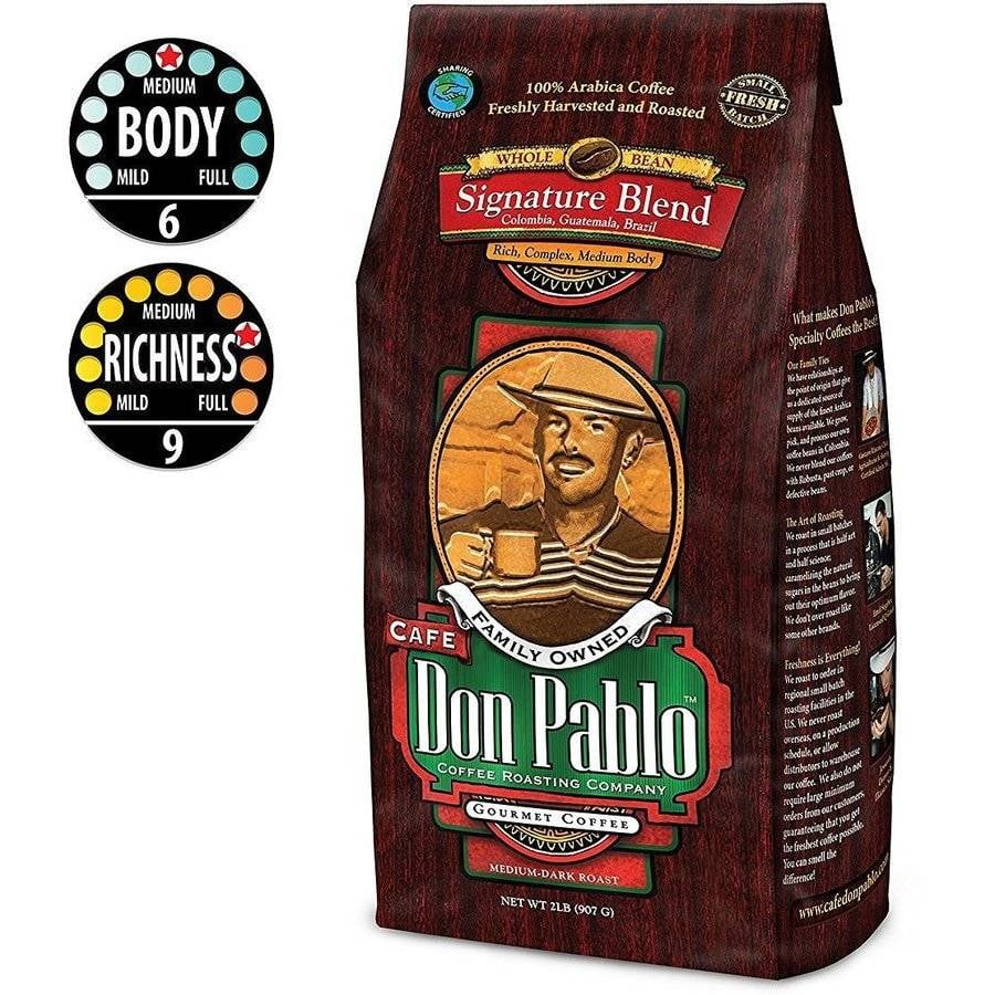 Cafe Don Pablo Signature Blend Whole Bean Coffee, Medium-Dark Roast, 2 ...