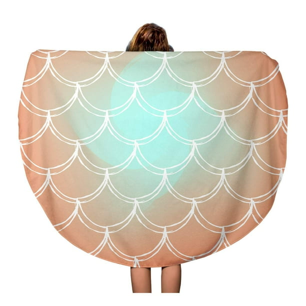 JSDART 60 inch Round Beach Towel Blanket Fish Scale on Gradient Bright ...