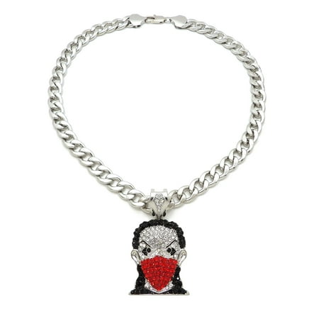 Iced Out Red Goon Mask Man Pendant with 11mm Cuban Chain Necklace ...