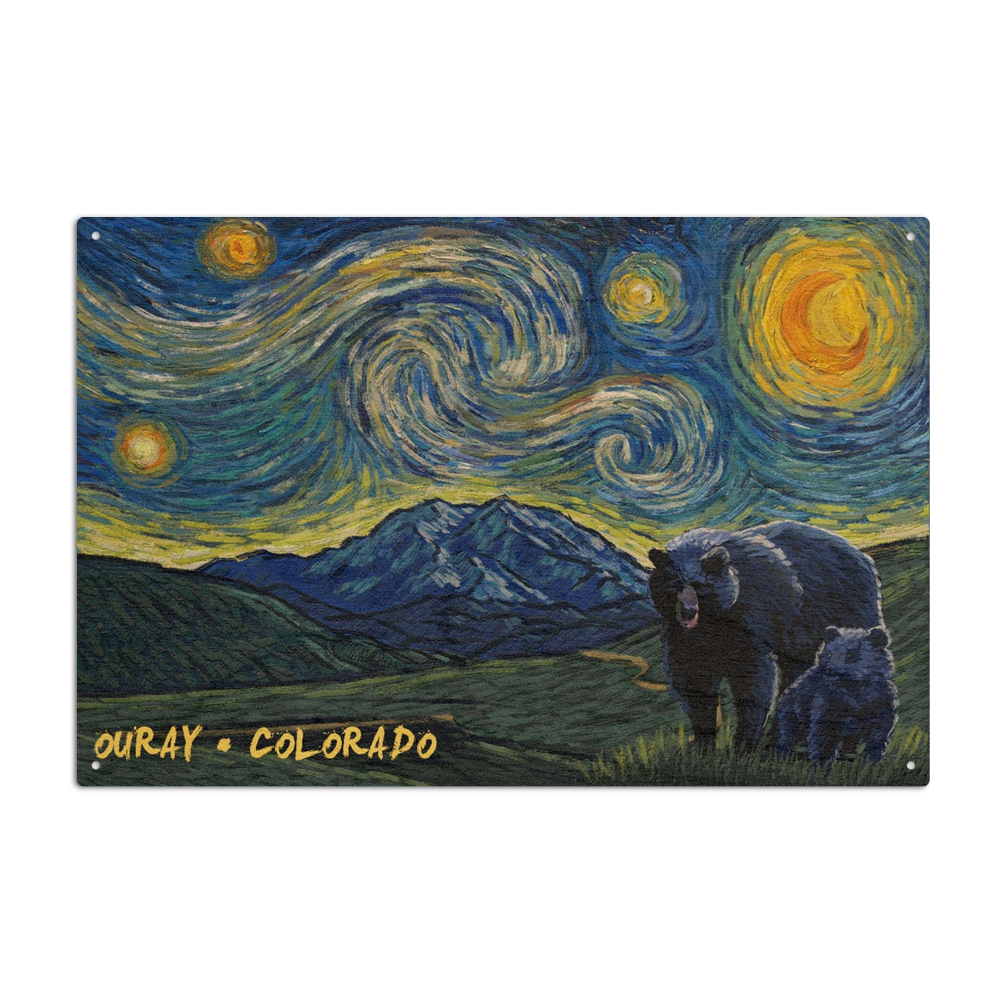 Ouray, Colorado, Grizzly Bear and Cub, Starry Night Birch Wood Wall ...