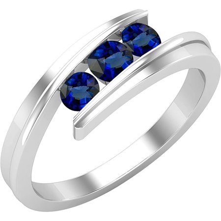 Round Lab Created Blue Sapphire Classic Past, Present, Future Bypass ...