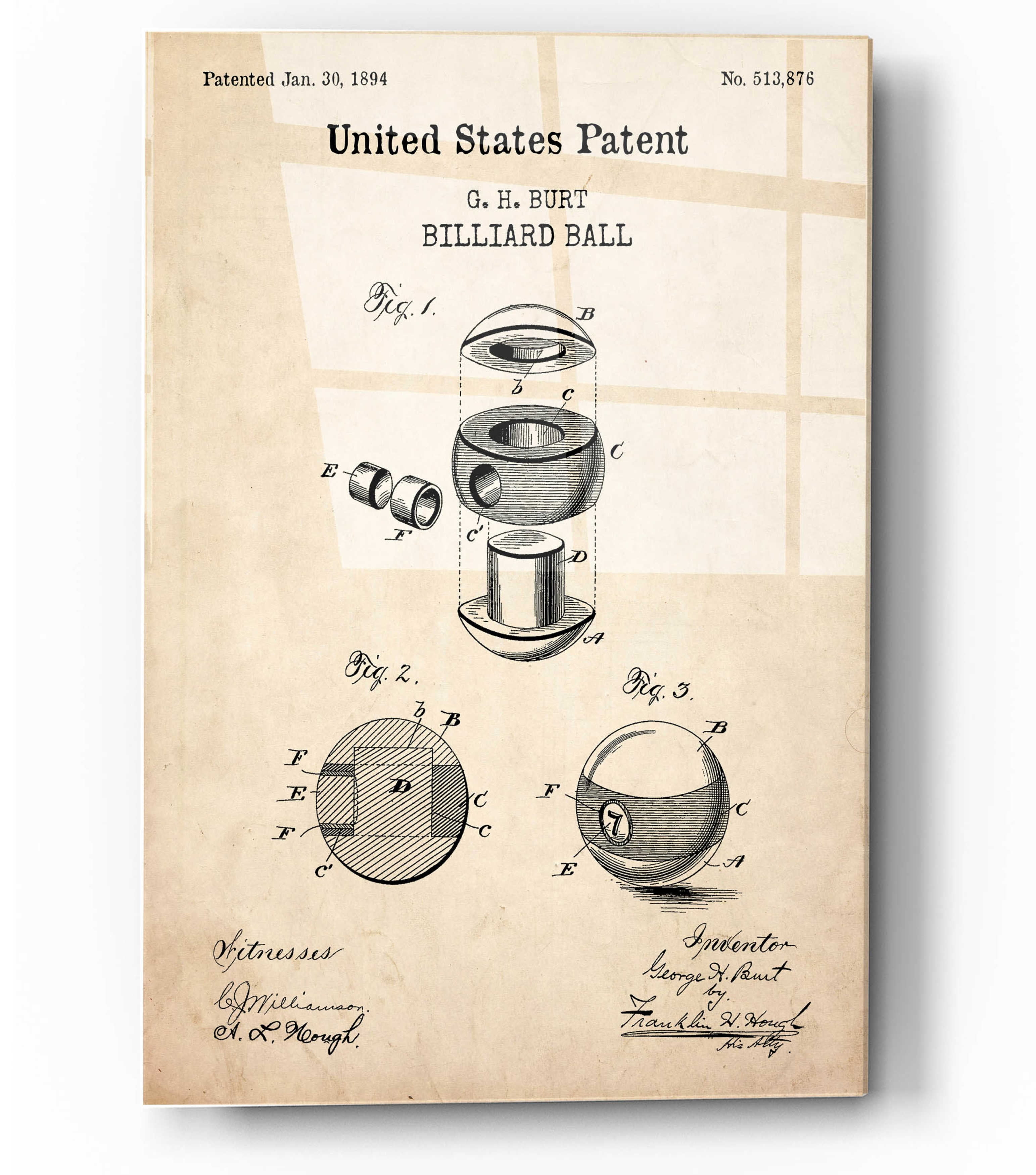 Epic Art 'Billiard Ball Blueprint Patent Parchment,' Acrylic Glass Wall ...