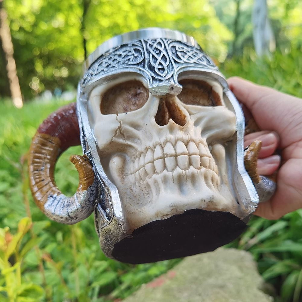 Stainless Steel Skull Mug Viking ram homed Pit Lord Warrior Beer Goat ...