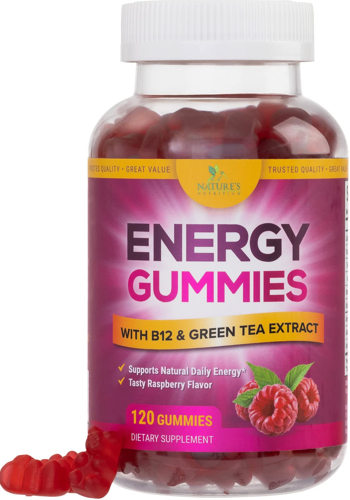 Energy Gummies Vitamin B12, Green Tea and Guarana Extract, Daily Energy ...