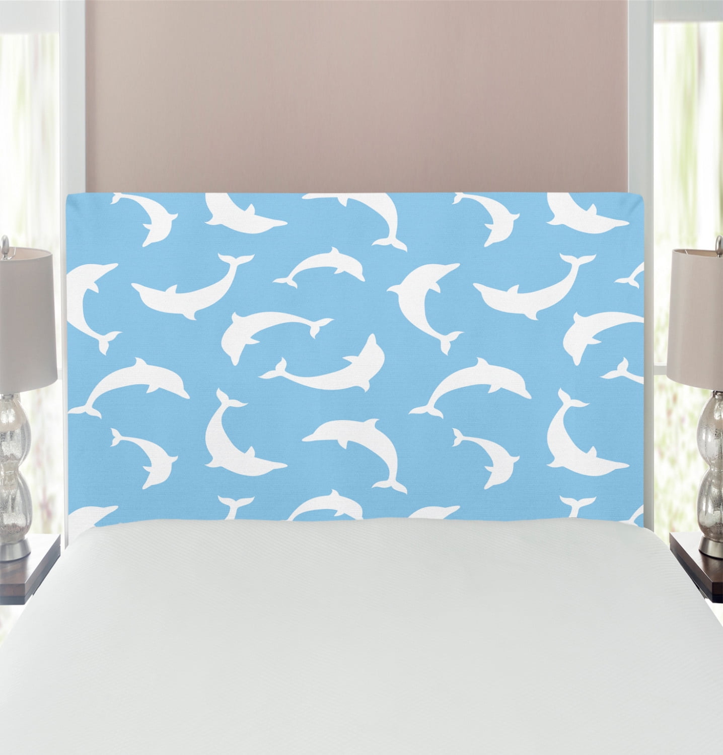 Sea Animals Headboard, Pattern with Dolphins Silhouettes Simple Fun Art ...