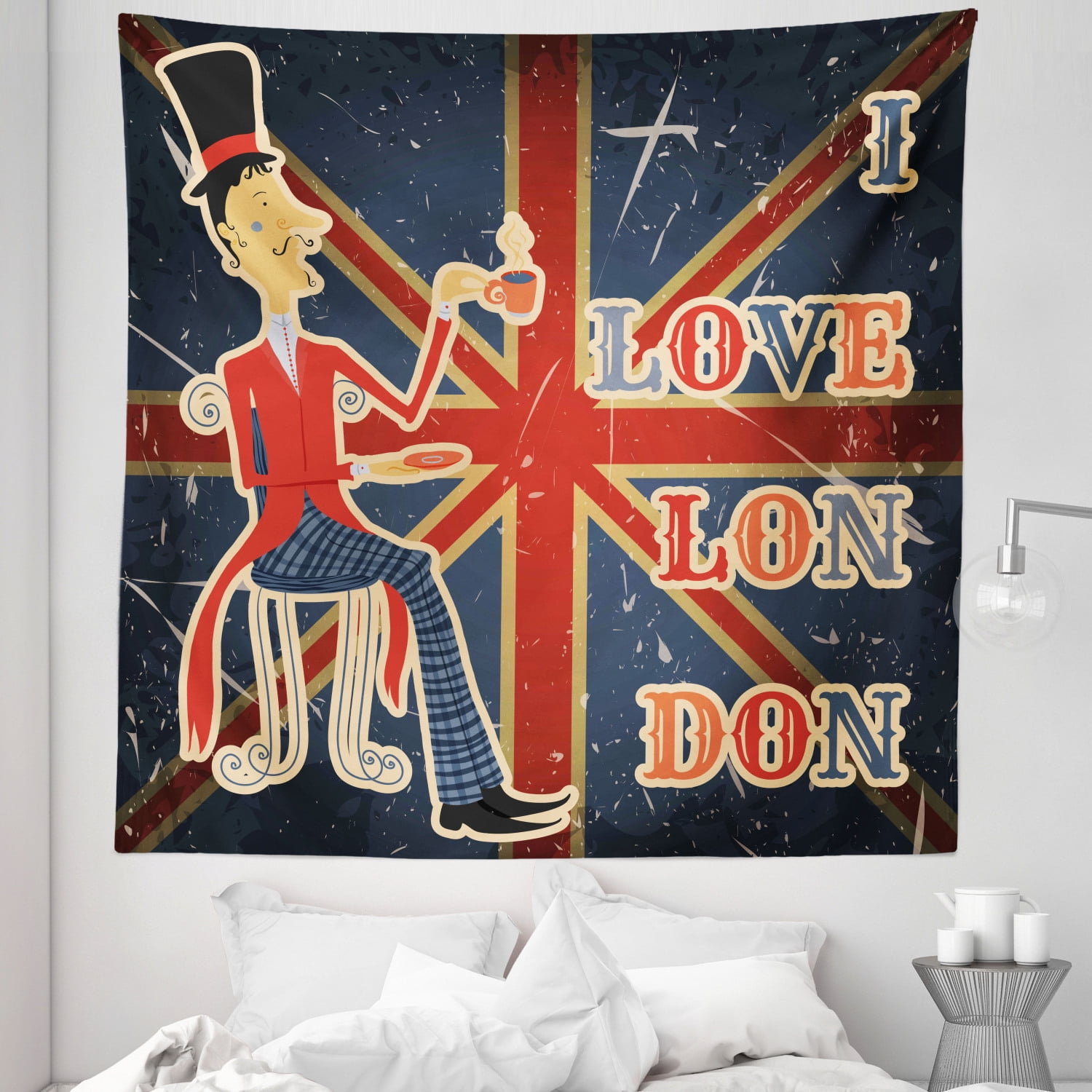 British Tapestry, I Love London Words English Man Drinking Tea on UK ...