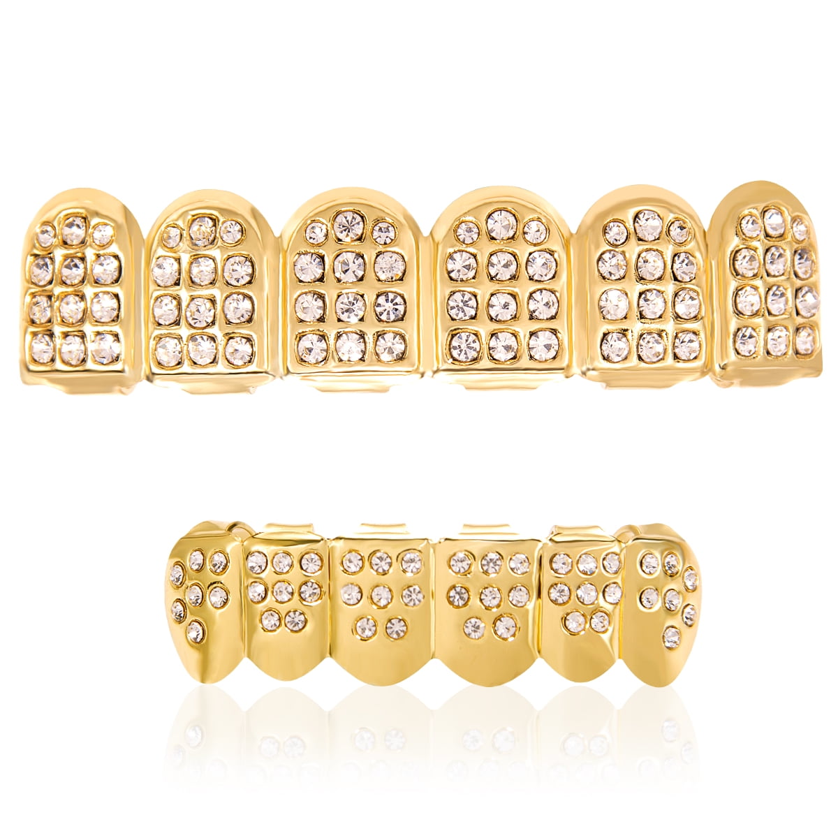 18K Custom Grillz Teeth Mouth Caps Top Bottom Gold Plated Bling Grills ...