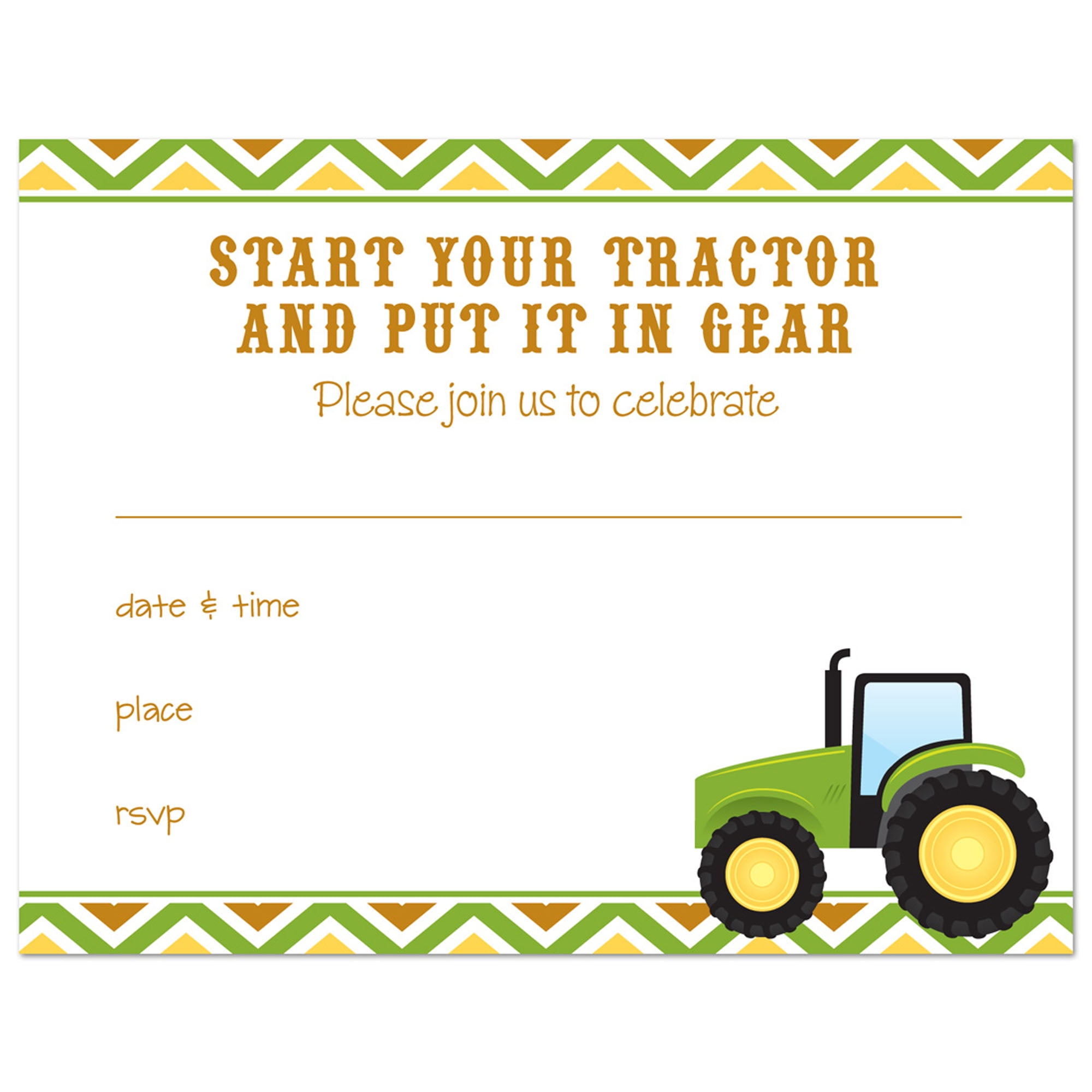 Farm Tractor Fill-In Birthday Invitations and Envelopes - 24 count ...