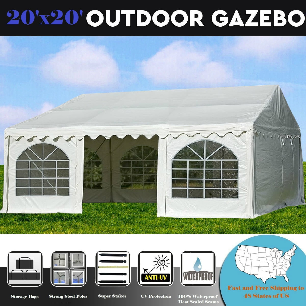 20'x20' PVC White Tent - Heavy Duty Wedding Party Tent Canopy Carport ...