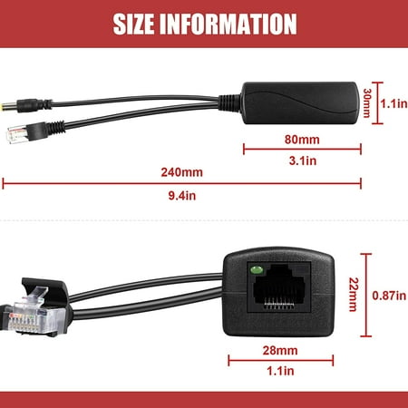 2 Pieces 48V to 12V 2A Power Over Ethernet Splitter 2.1 mm DC Barrel ...
