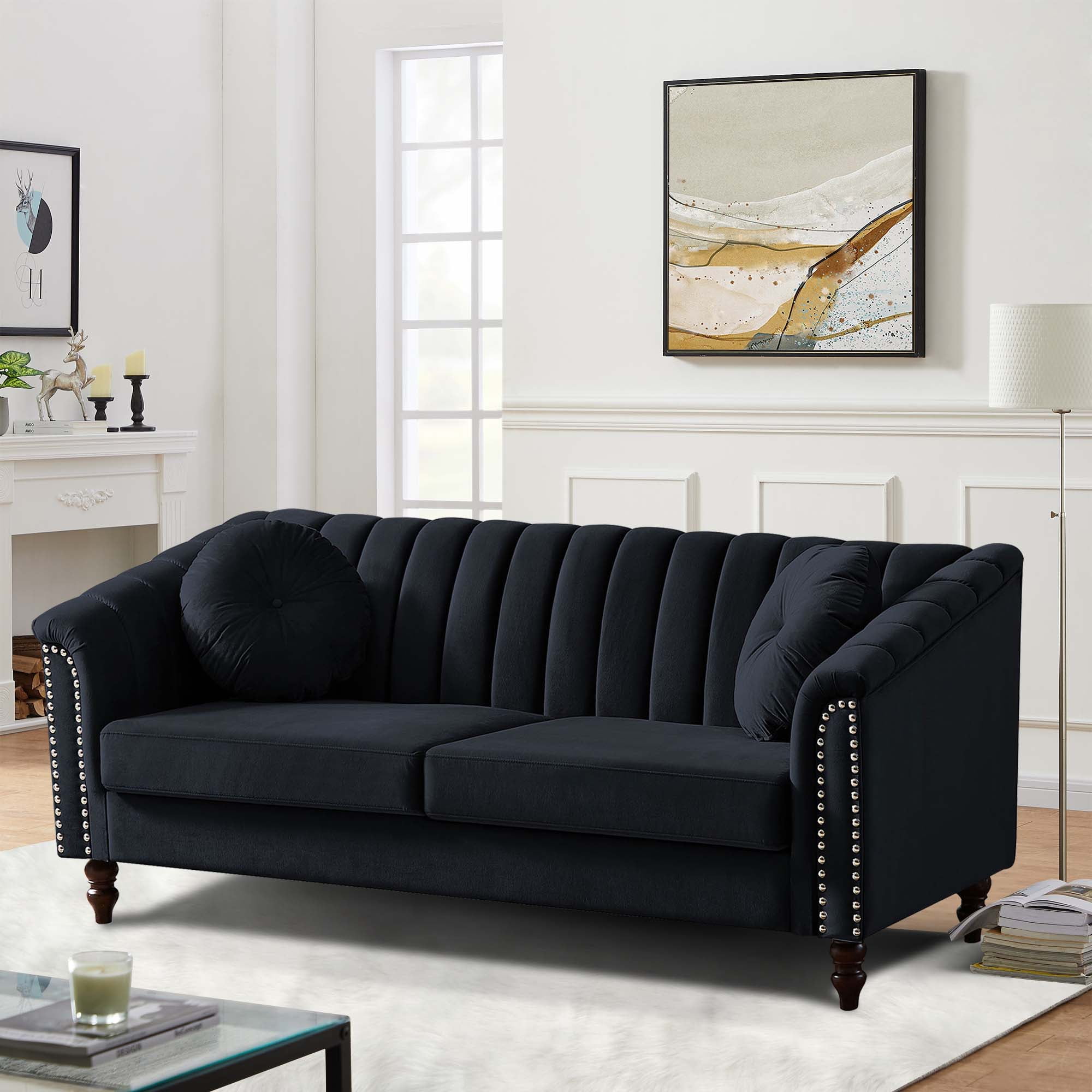 Aukfa Modern Velvet Tufted Back Sofa for Living Room - Nail Arms ...