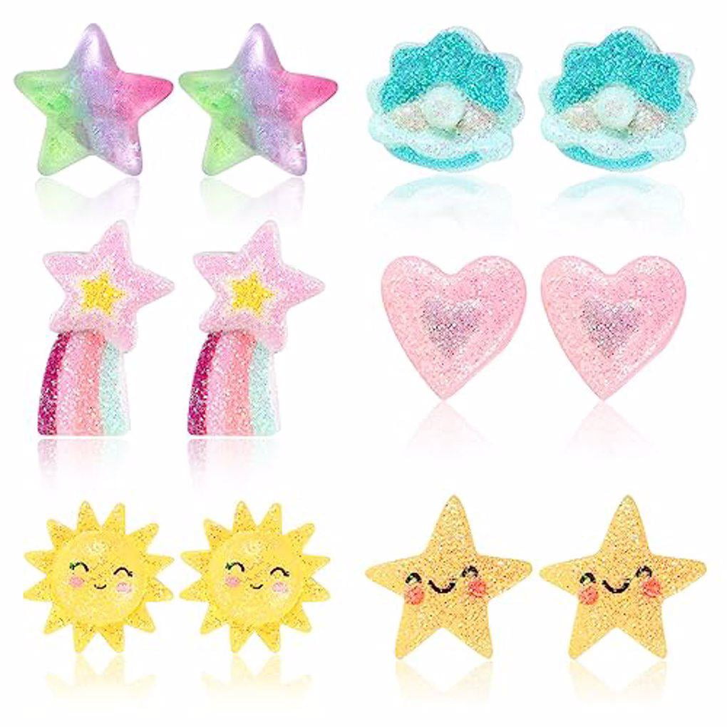 Click here for Decodeary 12pcs/Set Rainbow Flower Heart Earrings... prices