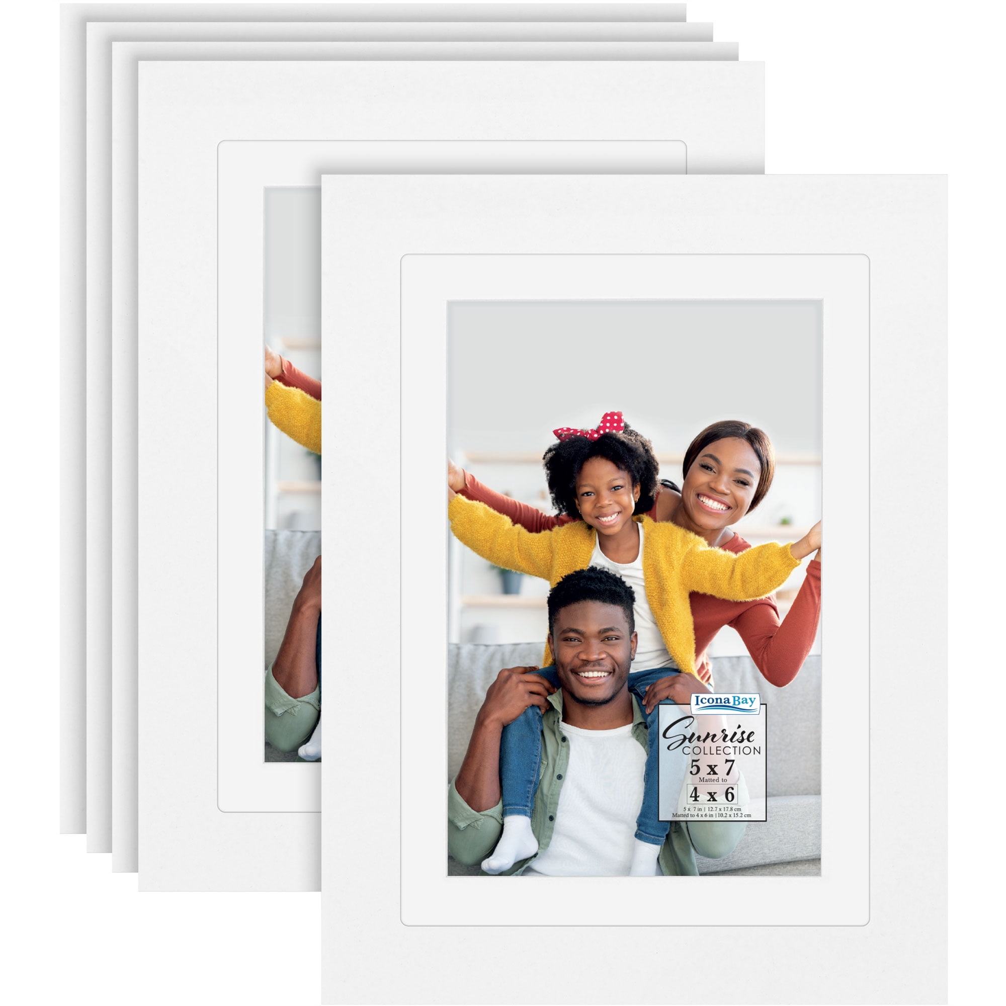 Icona Bay 5x7 White Solid One-Piece Picture Frames W/ Mat for 4x6, 5 Pack, Sunrise Tabletop or ...