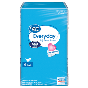Great Value Lotion Soothing Facial Tissues, 3 Flat Boxes (360 Total ...