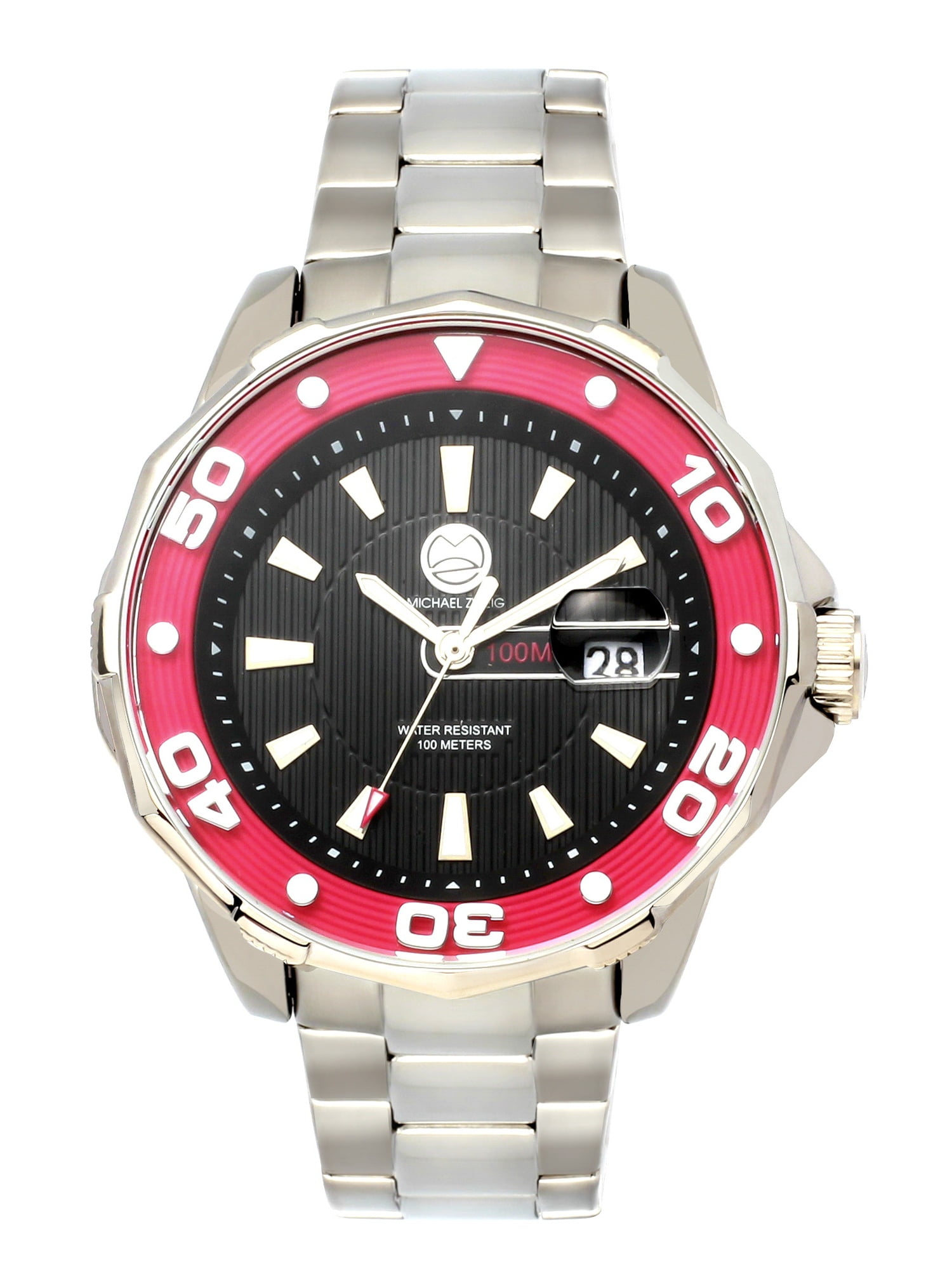 100M Mens Rugged Sport Watch , Stainless steel band with rotating bezel ...