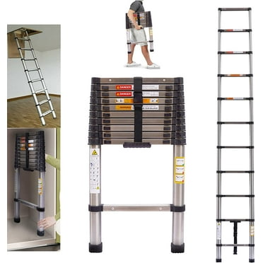 Telescoping Ladder, 8.5 FT Extension Ladder, Stainless Steel Telescopic ...