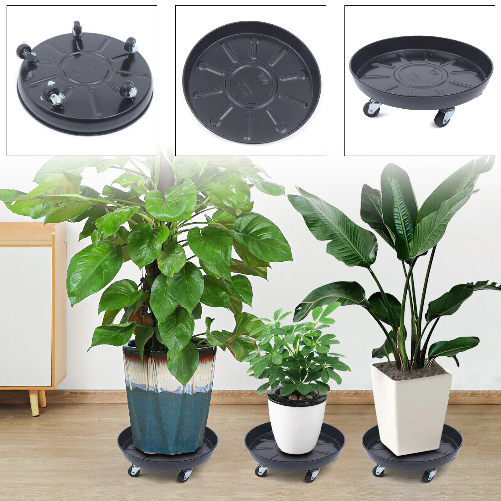 CNCEST 3 Pack Movable Plant Caddy W/ Wheels Plant Dolly Rolling Flower ...