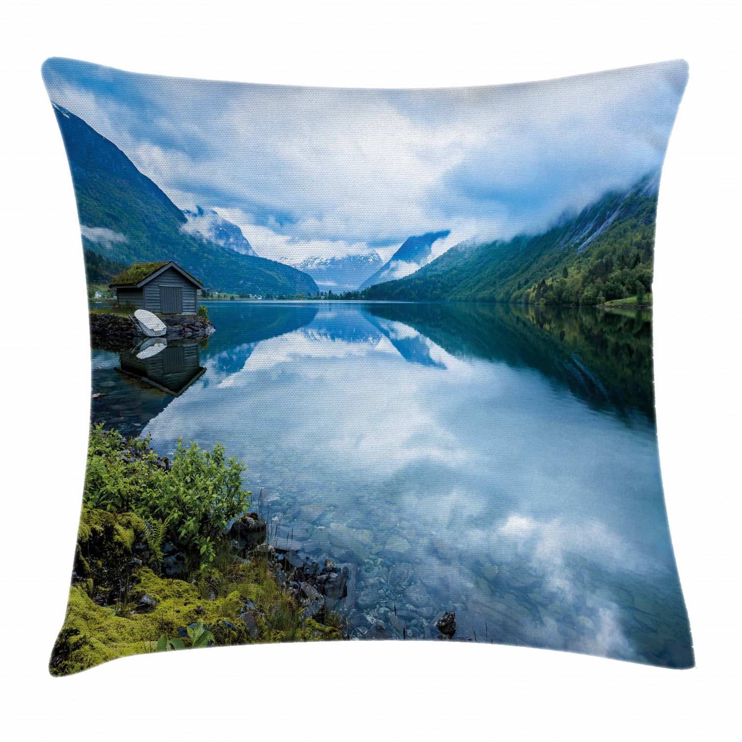 Nature Throw Pillow Cushion Cover, Landscape Photography with Wooden ...