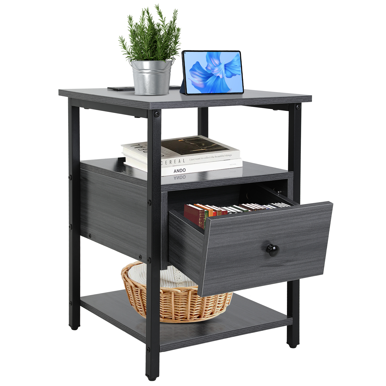 CL.HPAHKL Nightstand with Charging Station and USB Ports, Side End ...