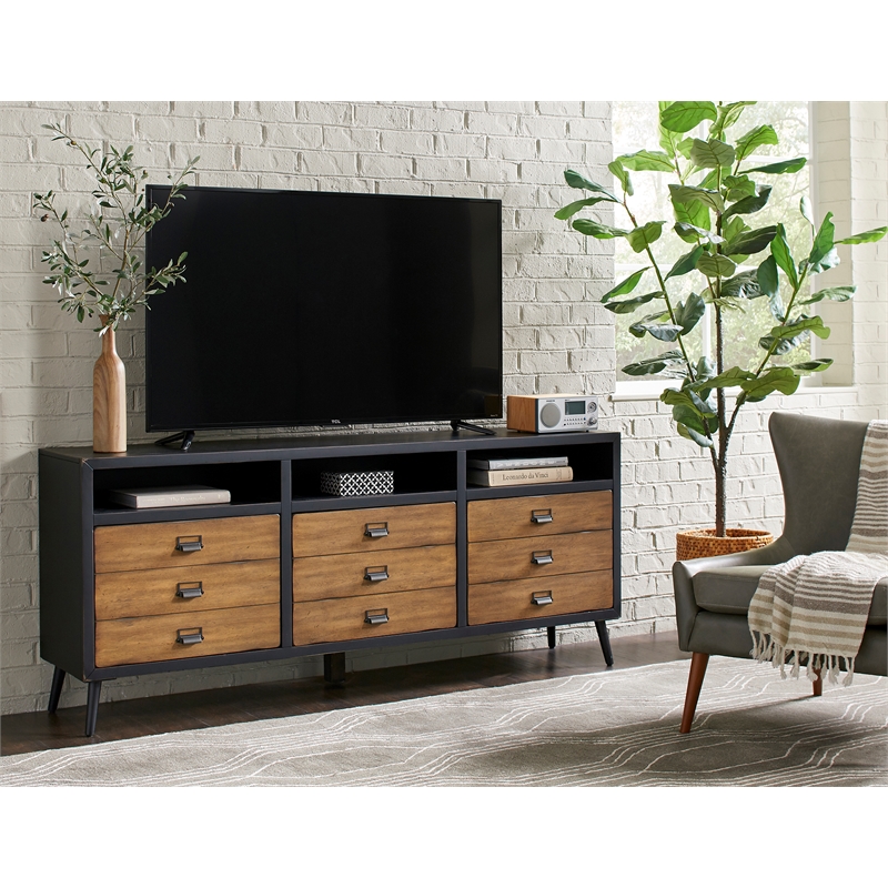 Mid-Century 70" TV Console Entertainment Stand Fully Assembled Black ...