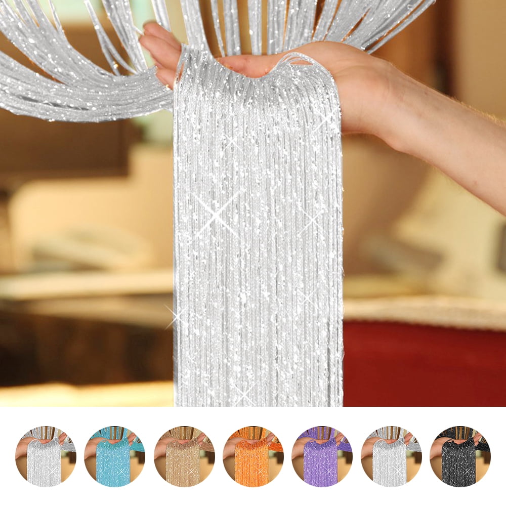 ODOMY Glitter String Curtains,Beaded Curtain Sparkling Window Door Room ...