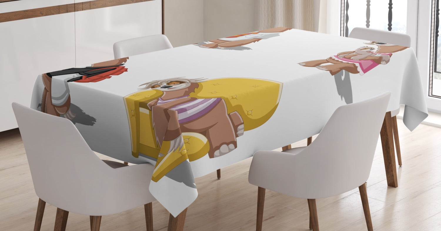 Ambesonne Sloth Tablecloth Rectangular Table Cover, Lazy Sloth Family ...