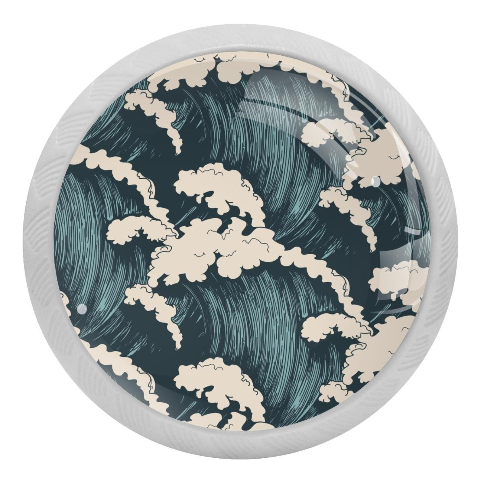 4PCS Round Sea Wave Surf Cabinet Fluorescence Knob Glowing in the Dark ...