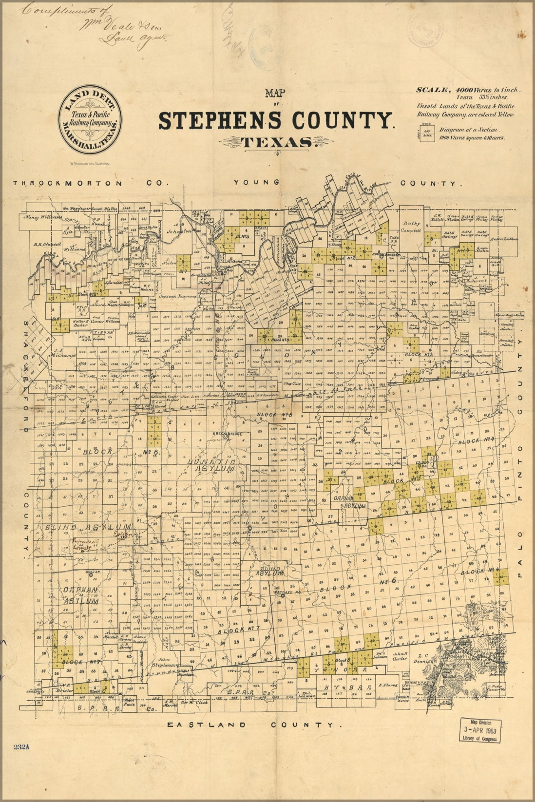24"x36" Gallery Poster, Map of Stephens County, Texas 1870 - Walmart.com