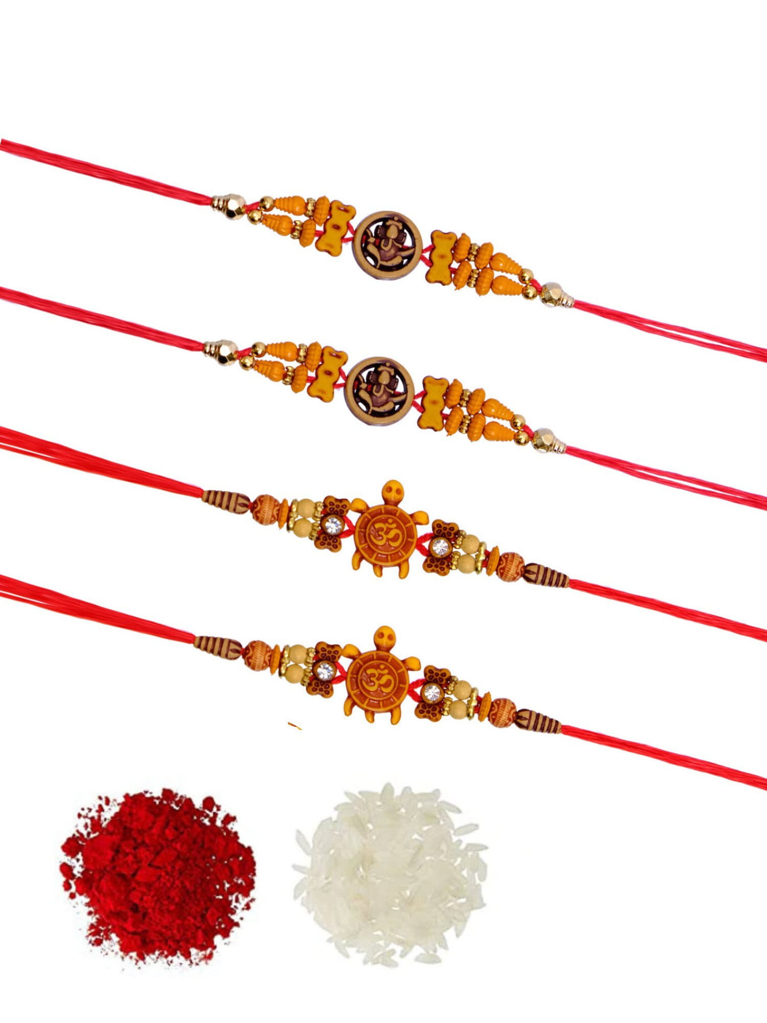 Crunchy Fashion Pack Of 4 Ganpati Rakhi Set With Roli & Chawal Tilak ...