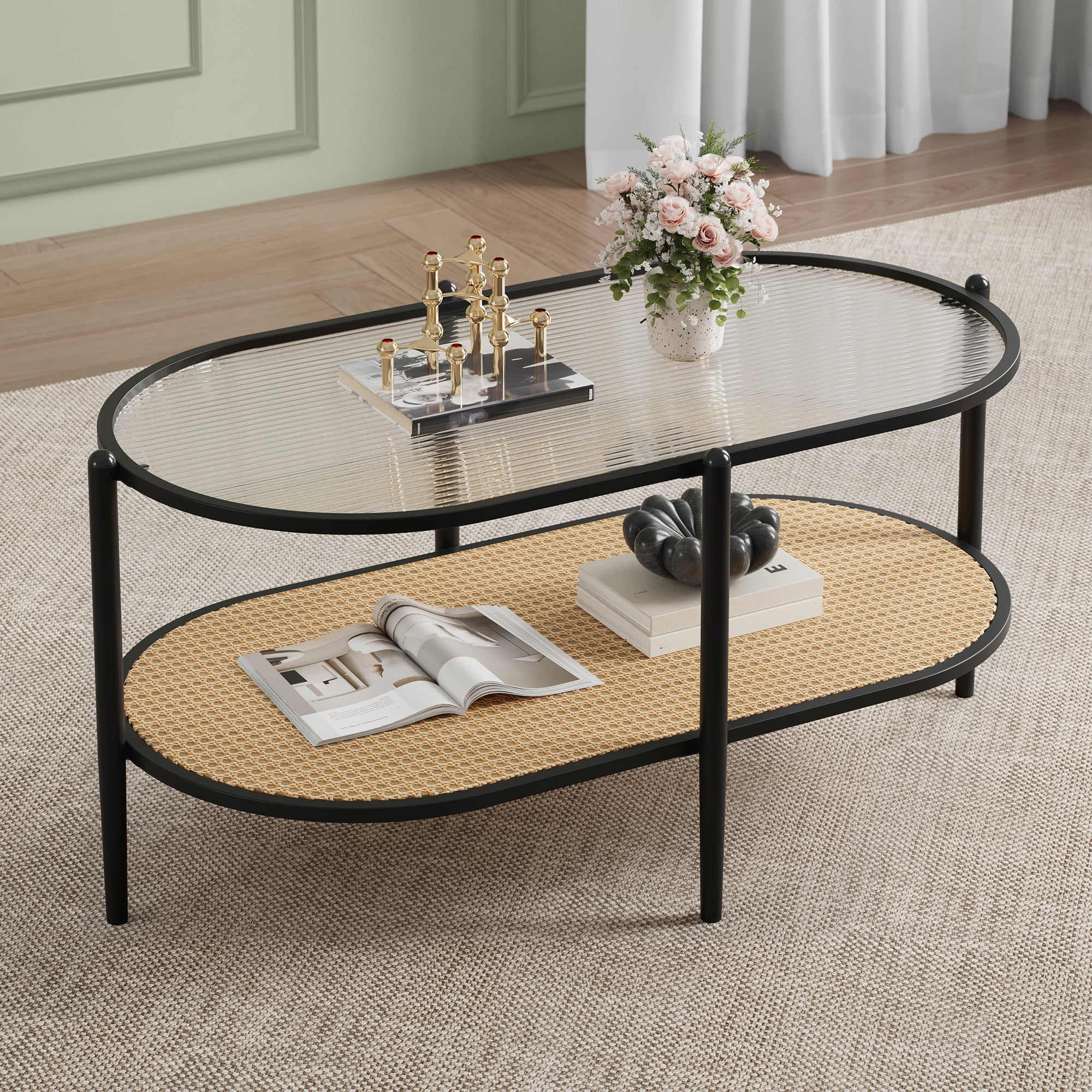 Click here for Beesclover 2-Tier Modern Boho Oval Coffee Table  T... prices