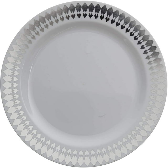 Exquisite White/Silver Briliance 40 Pack 9" Disposable Salad Wedding ...