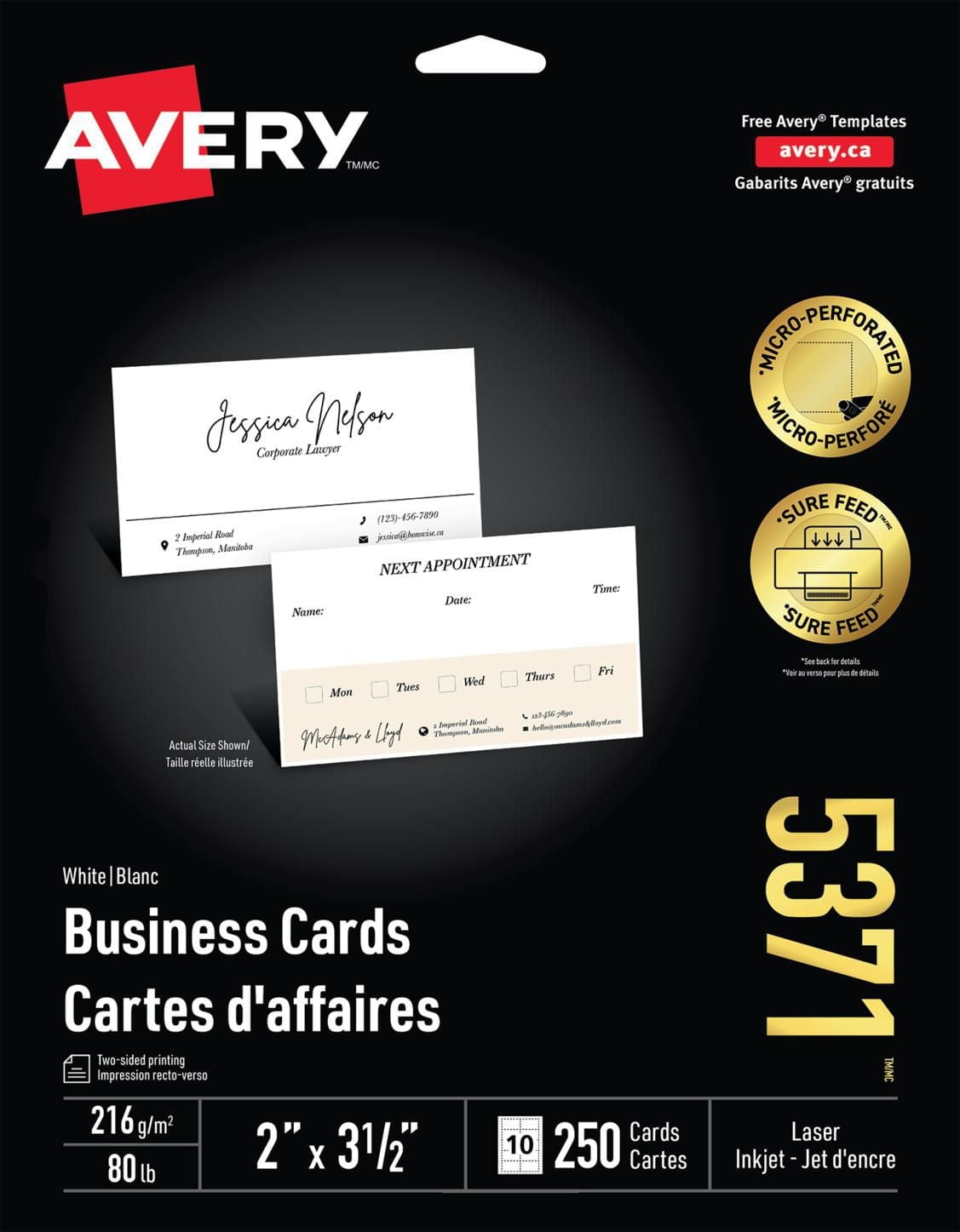 Avery Business Cards with Sure Feed Technology, Micro-Perforated, 2" x ...