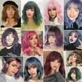 MORICA 12 inch Short Curly Bob Wig with Bangs, Brown Synthetic Wigs for ...