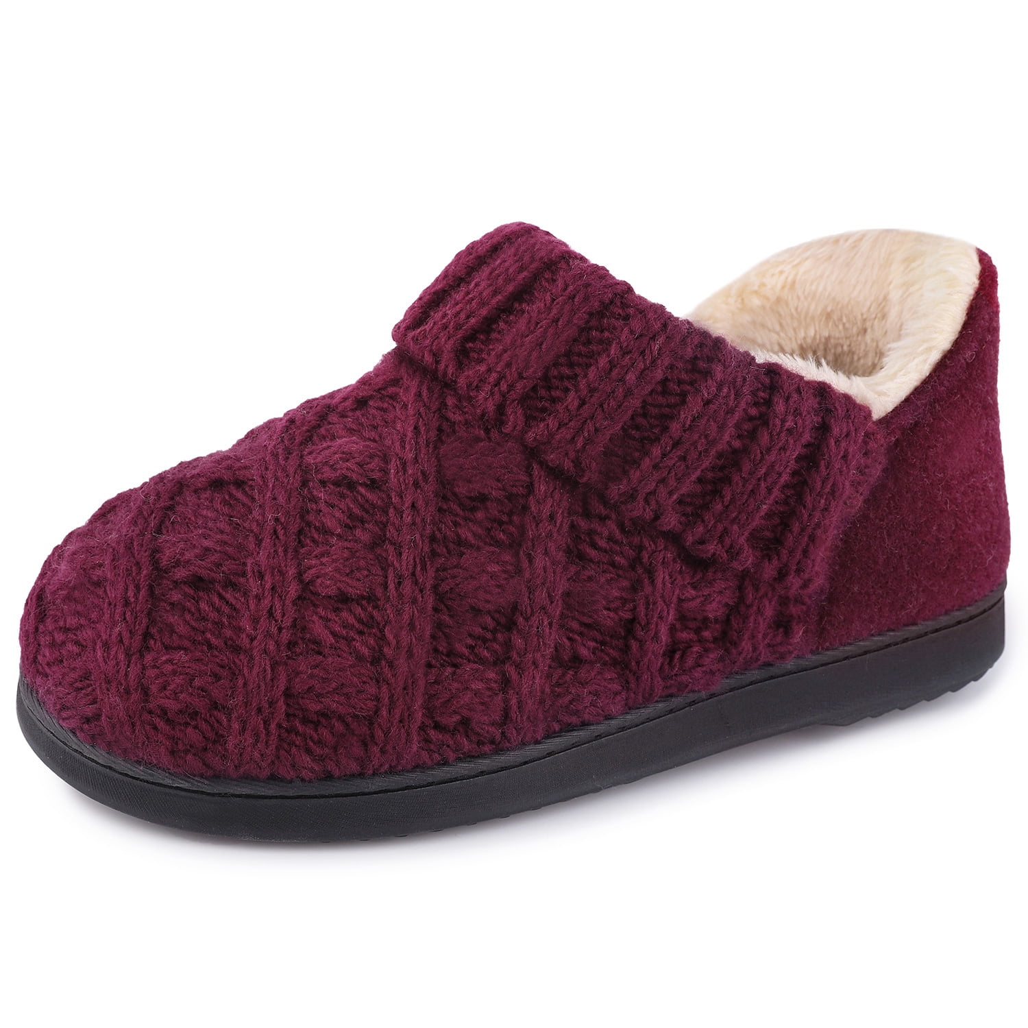 LongBay Women's Warm Wool Yarn Cable Knitted Bootie Slippers Memory ...