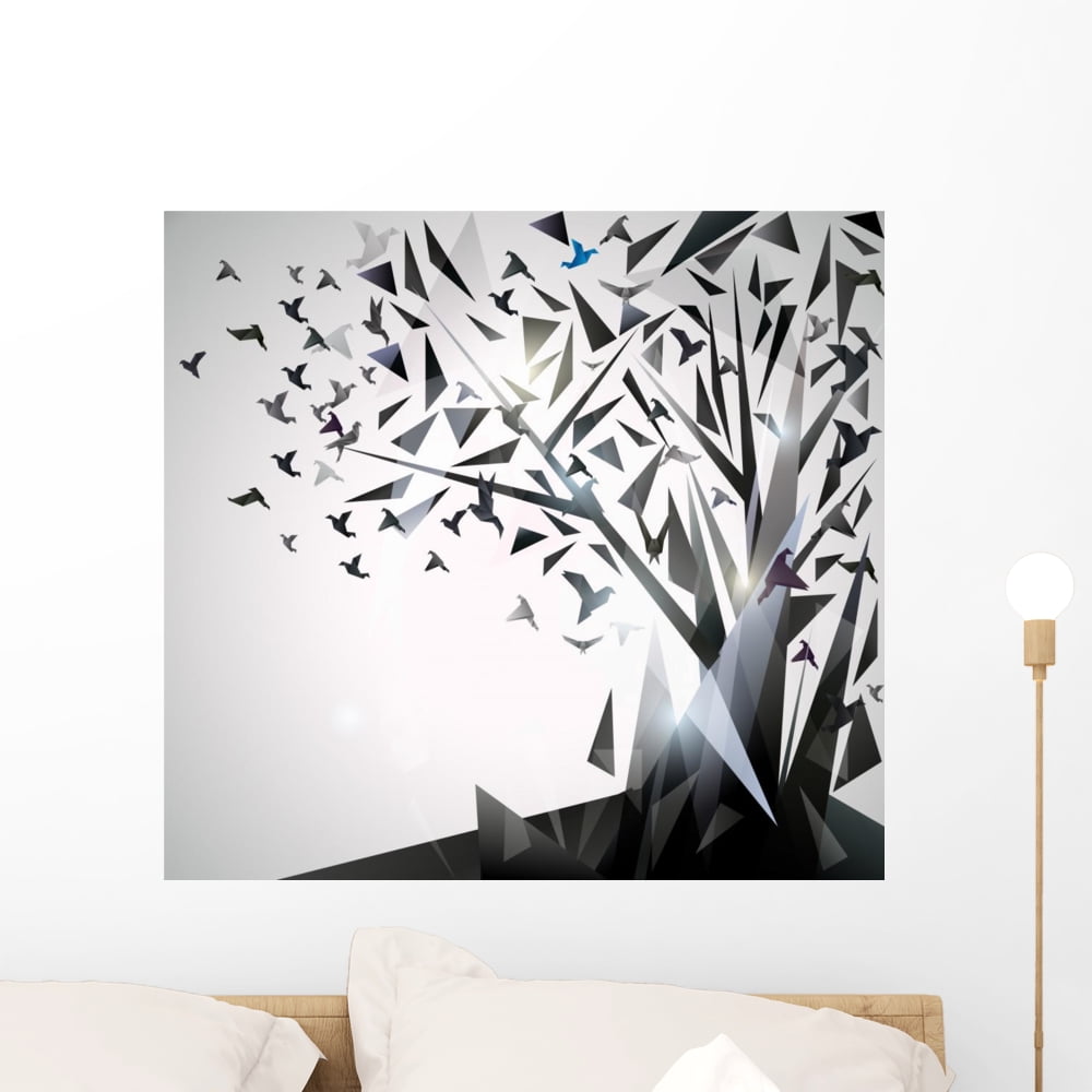 Abstract Tree with Origami Wall Mural by Wallmonkeys Peel and Stick ...