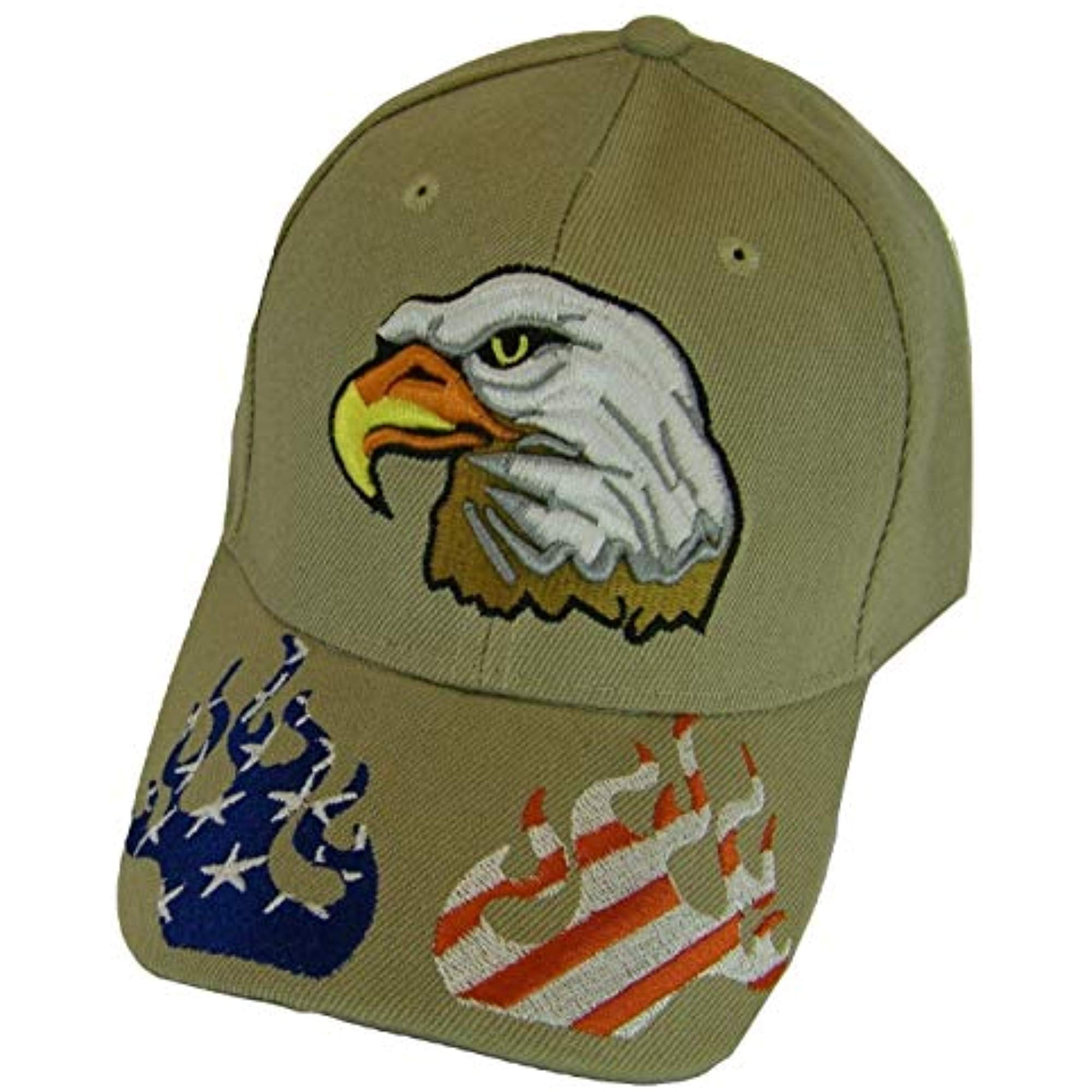 USA Men's Patriotic Eagle Adjustable Baseball Cap (Flames Khaki ...