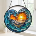Coastal Heart Ocean Wave Stained Glass Suncatcher, Decorative Sunrise ...