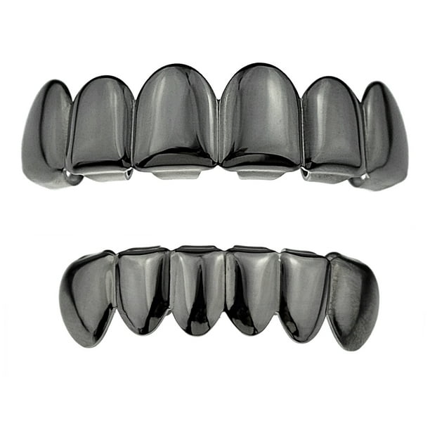 Best Grillz - Black Plated Grillz Set Top Upper And Bottom Lower Teeth ...