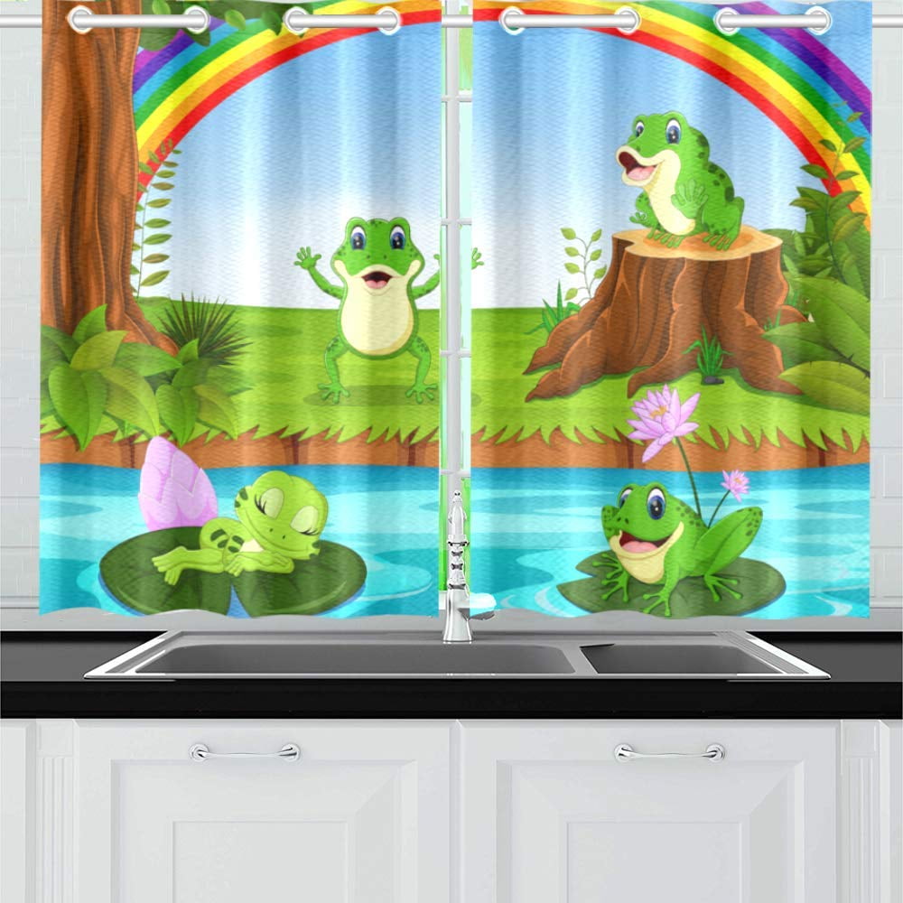 MKHERT Frog Swimming Window Curtain Kitchen Curtain 26x39 inch,Two ...