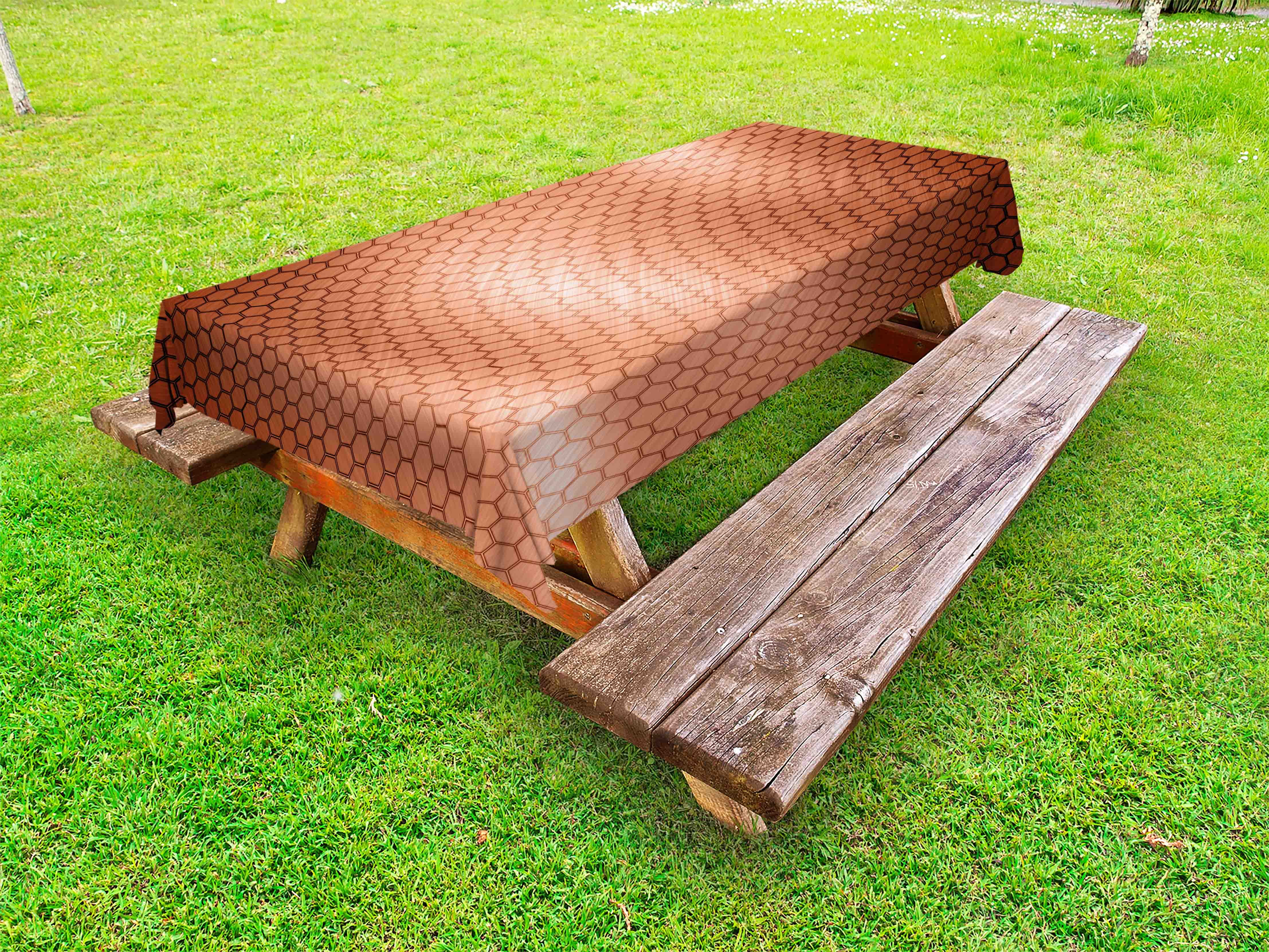 Abstract Outdoor Tablecloth Hexagonal Comb Mesh Pattern With Abstract Wave Motion Effect