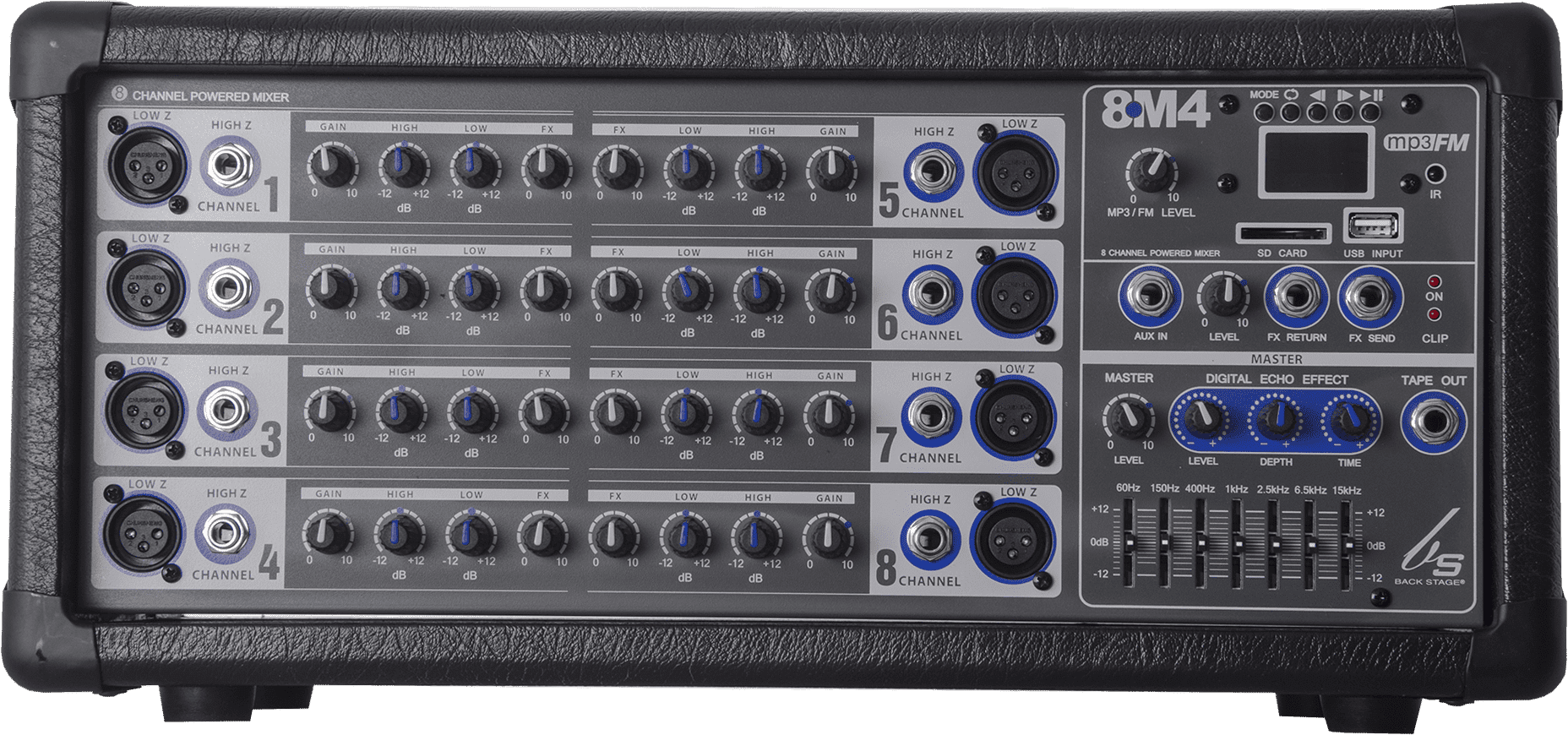 Consola BACKSTAGE 8M4 amplificada usb 8 canales 400 watts BACKSTAGE 8M4 ...