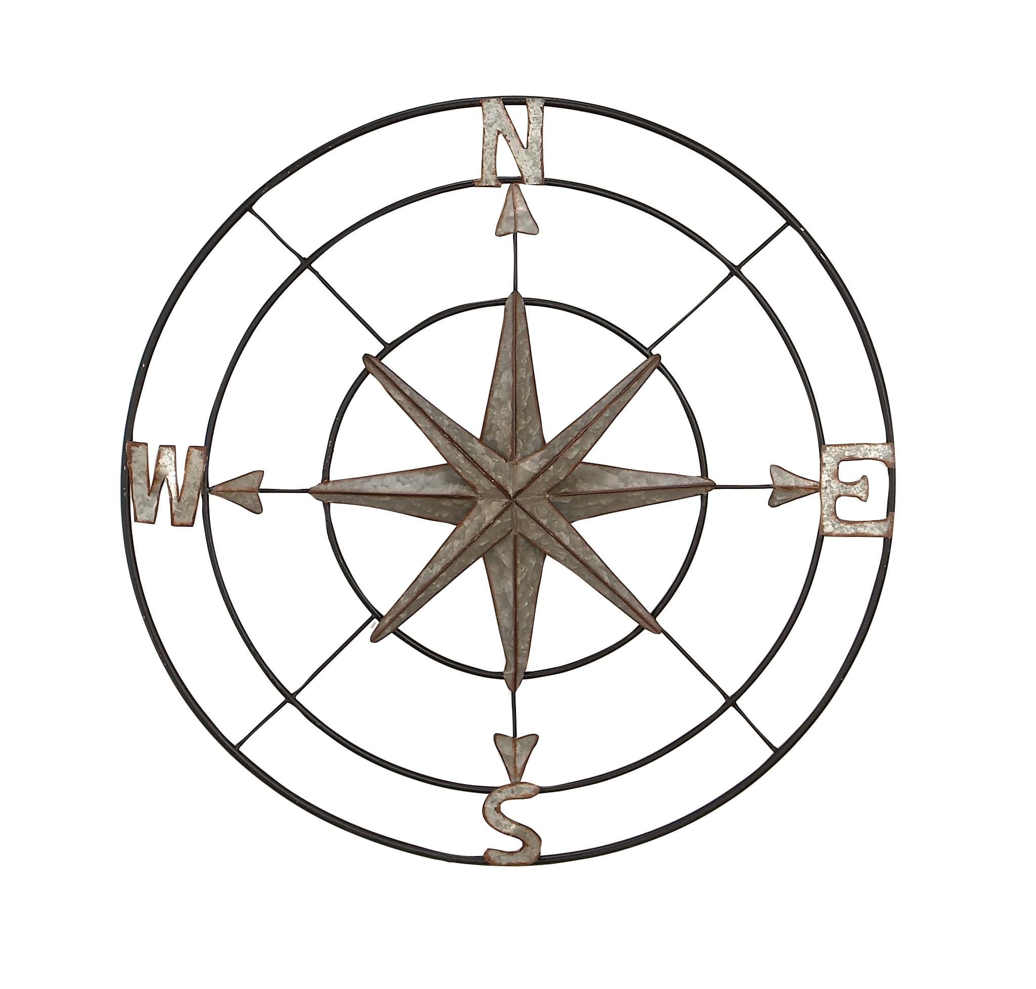 Decmode Coastal Iron Compass Wall Decor Metallic