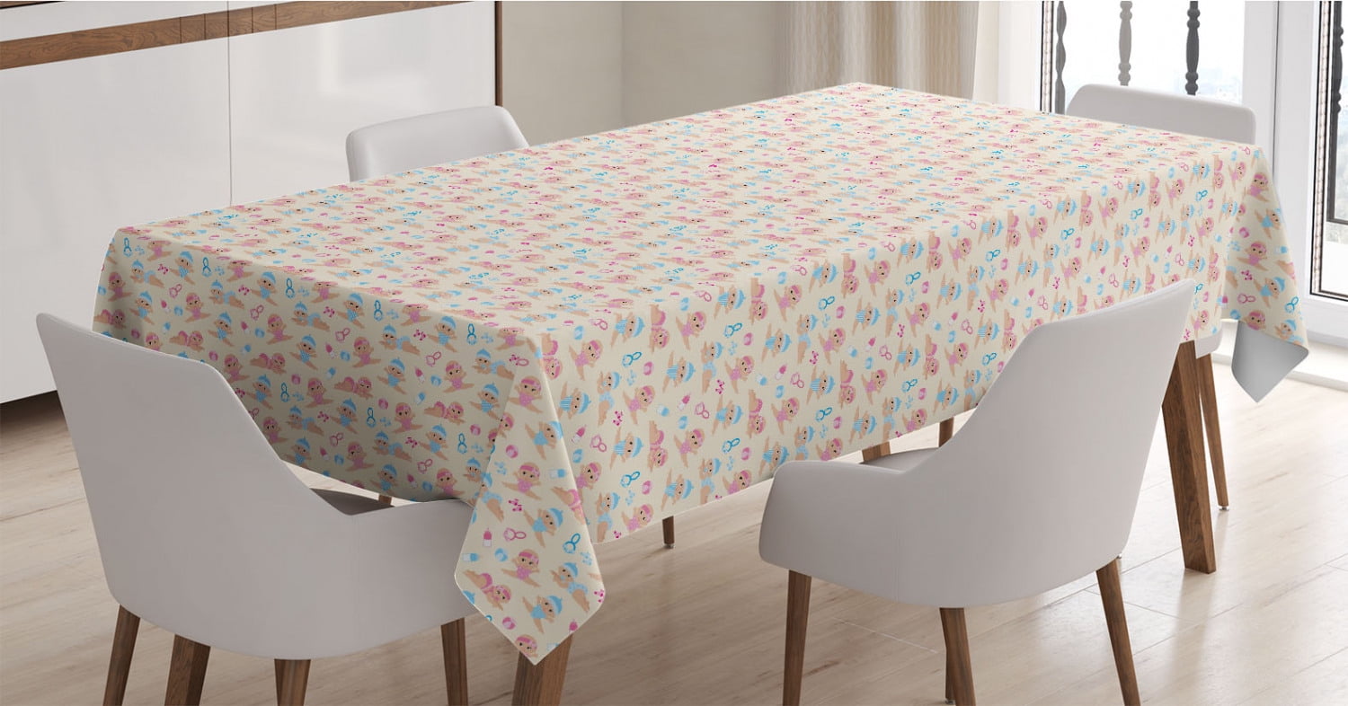 Cartoon Tablecloth, Boy Girl Crawling Lying down Rattle Ball Milk ...