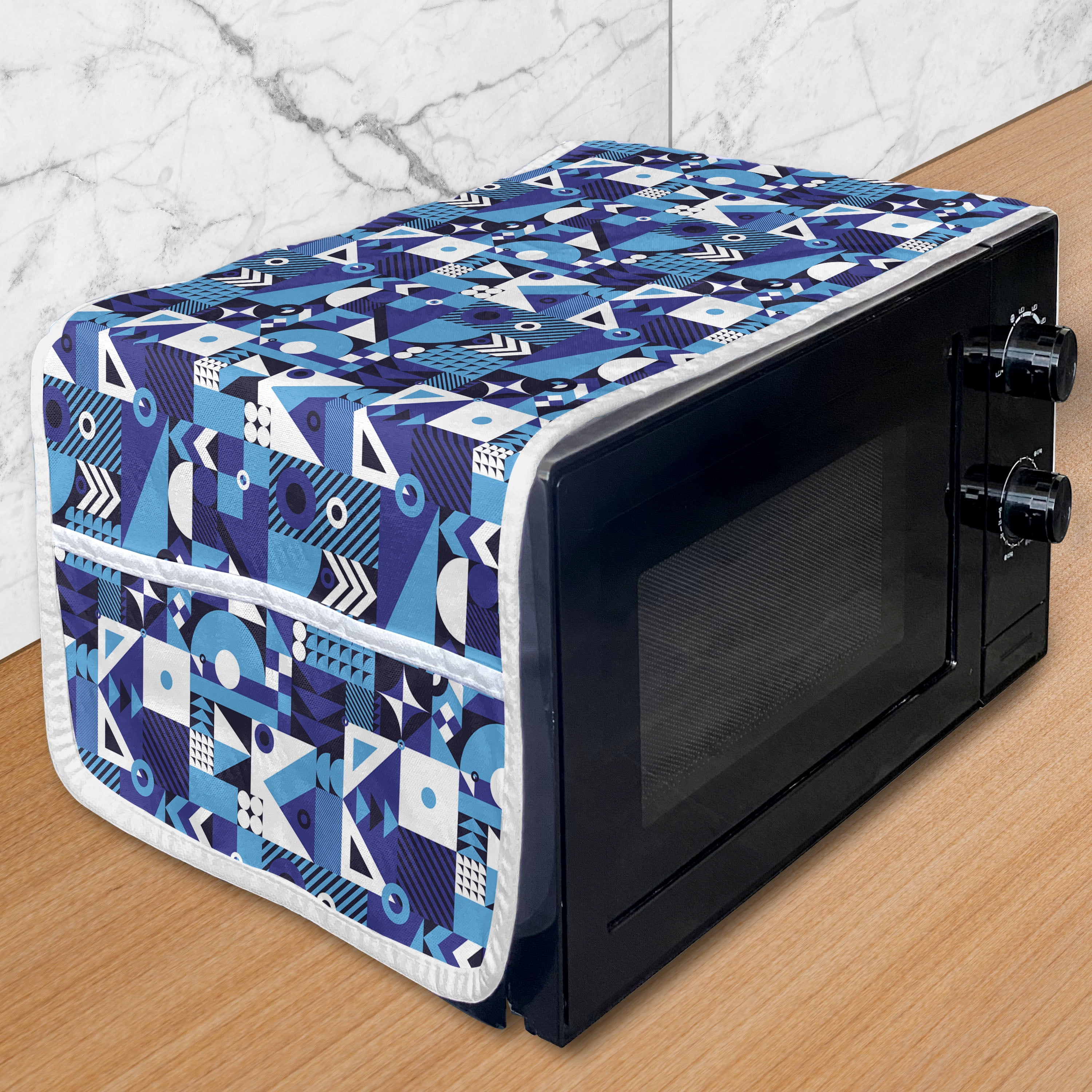 Navy Blue Microwave Oven Cover, Contemporary Geometric Mosaic with Rich ...