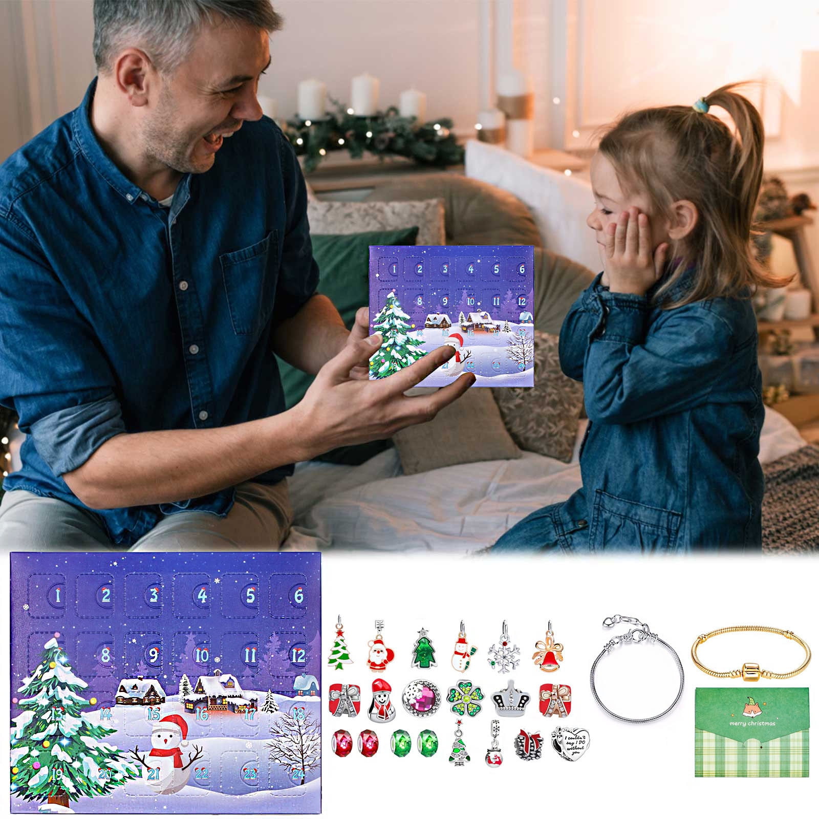 24 Day Countdown Christmas Calendar Gift Box Set Diy Beaded Blind 格安