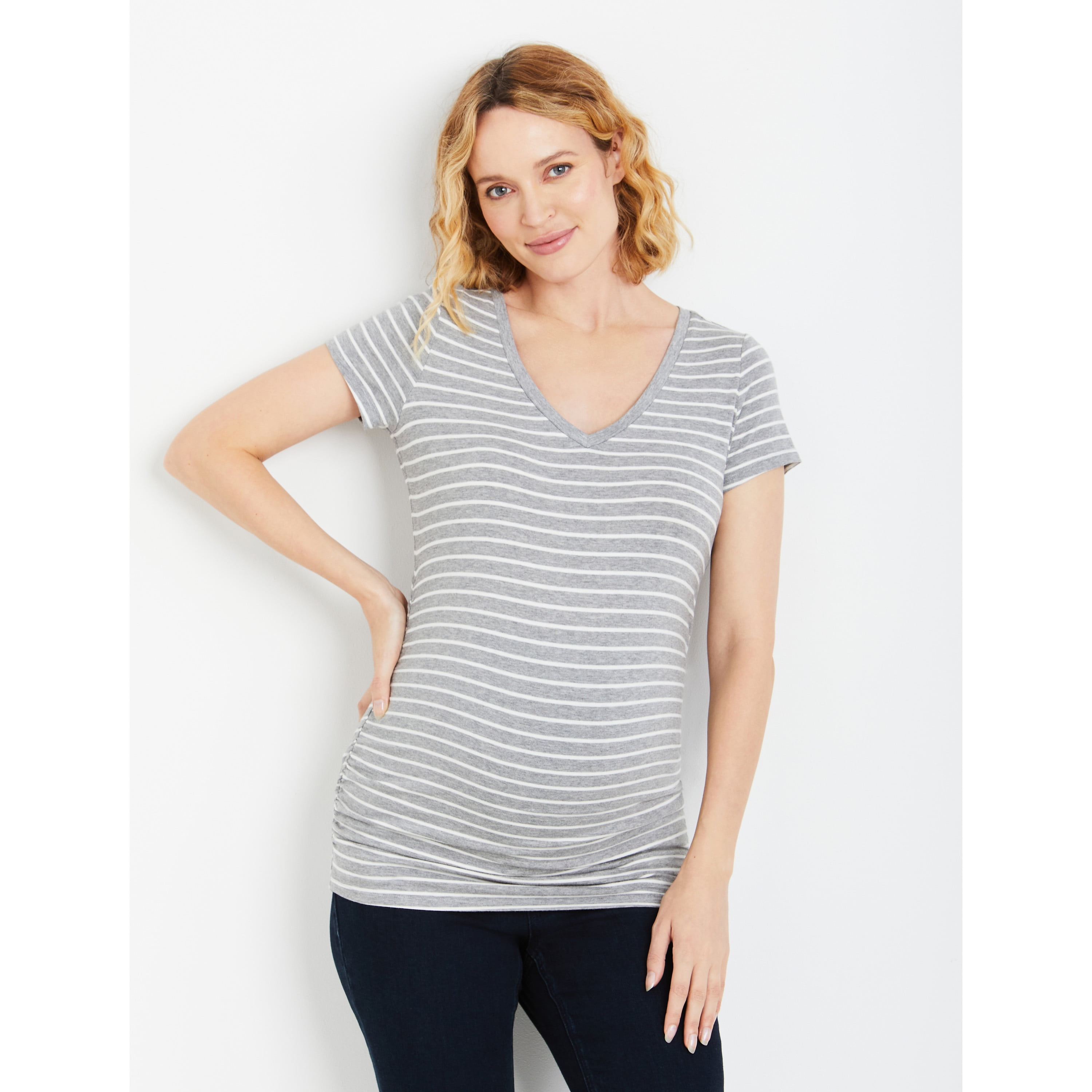 Motherhood Maternity V-Neck Side Ruched Maternity Tee - Walmart.com