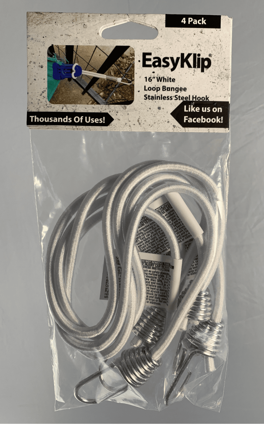 EasyKlip 16 inch White Loop Bungee with Stainless Steel Hook-4 PK ...