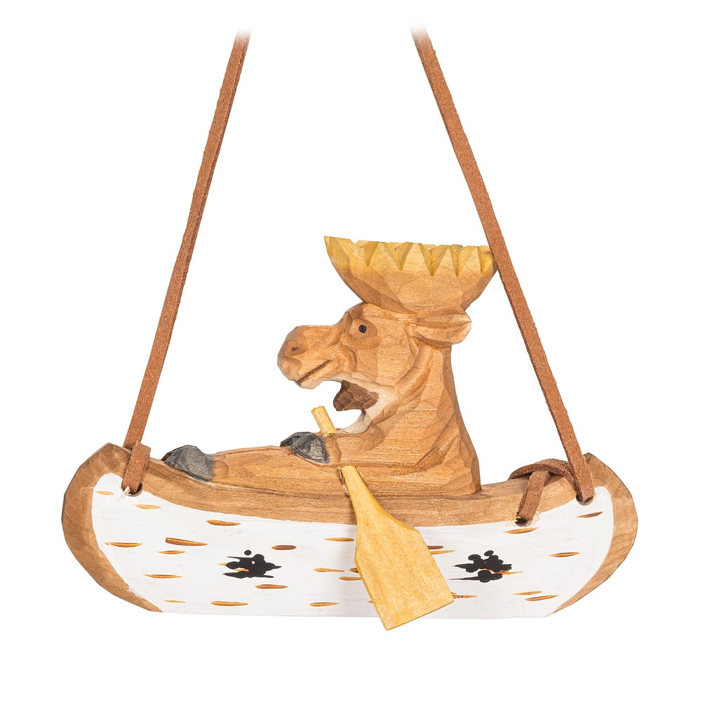 Set of 1 Moose in Canoe Carved Ornament - Walmart.com